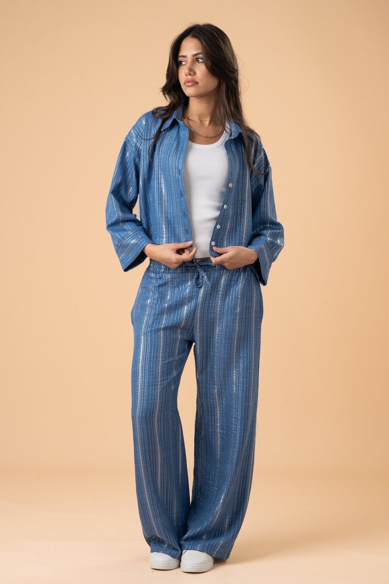 Indigo metallic stripes shirt – nahlaelalfydesigns